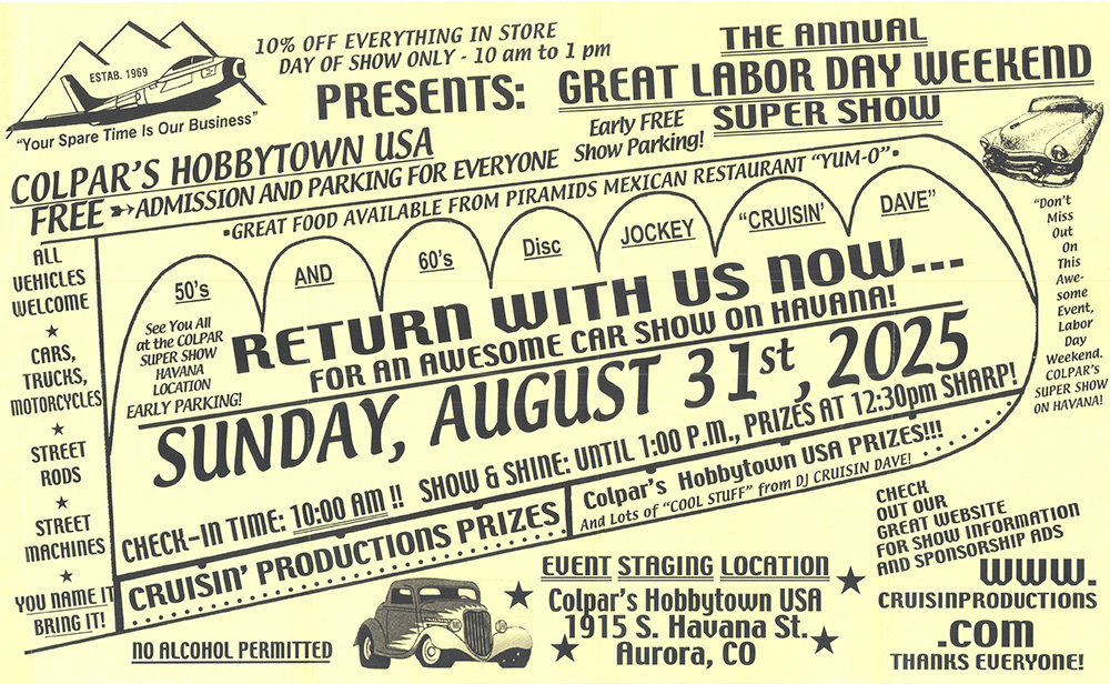Colpar’s Hobby Town USA – “The Great Labor Day Extravaganza 2025 Car ...